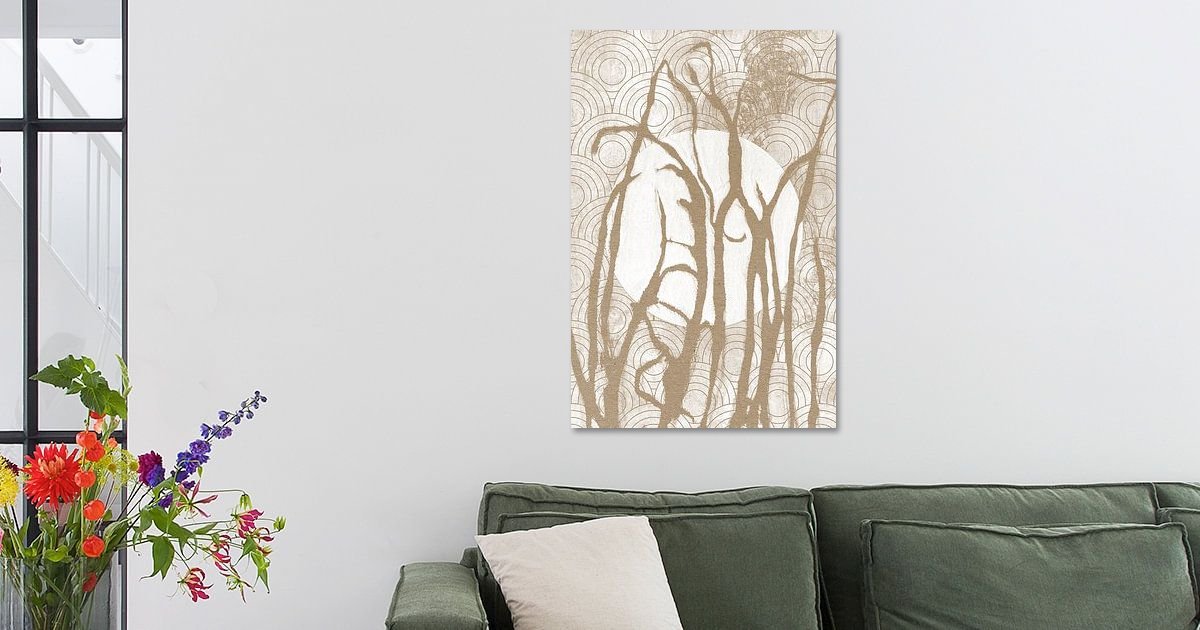 Ikigai. Gras en Maan. Abstracte minimalistische Zen kunst. Japanse stijl in aardetinten IX van ...